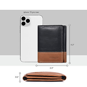 ESTALON Real Leather Trifold Wallet For Men-RFID Slim Tri Fold Wallets Minimalist 3 fold Credit Card Holder ID Window Christmas Gift (Charcoal/Sierra)