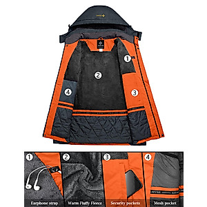 GEMYSE Men's Mountain Waterproof Ski Snow Jacket Winter Windproof Rain Jacket (Orange Grey,Large)