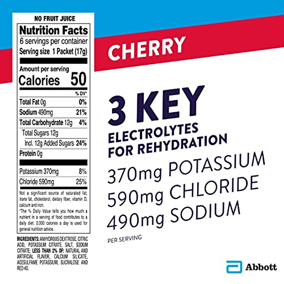 Pedialyte Electrolyte Powder, Cherry, Electrolyte Hydration Drink, 0.6 oz Powder Packs, 6 Count