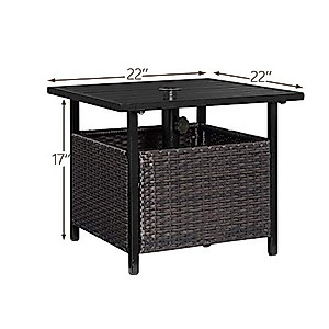 Ulax Furniture Patio Side Table Outdoor Wicker Umbrella Bistro End Table