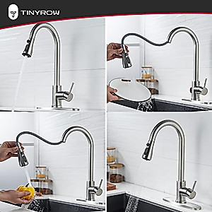 TINYROW Kitchen Faucet with Pull Down Sprayer Kitchen Sink Faucet Brushed Nickel, Single Handle Stainless Steel Kitchen Sink Faucets