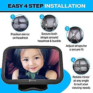 BB Sheep Baby Car Mirror for Back Seat Rear Facing - Shatterproof 360° infant Car Seat Mirror With Wide Angle Lens View, Crash Tested and Certified for Safety