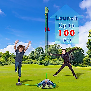 Gizzjoy Dinosaur Toy Rocket Launcher for Kids - Launch Up to 100 Ft, 4 Rockets, Outdoor Outside Toys for Kids, Dinosaur Toys, Birthday Gifts for 3 4 5 6 7 8-12 Year Old Boys Girls