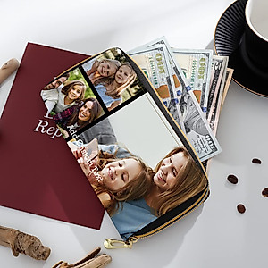 REMFACIO Personalised Photo Wallet Custom Long Leather Wallet for Women Large Capacity Wallet Ladies Purse with Multiple Card Holders Photo Purses Gifts for Her (E)