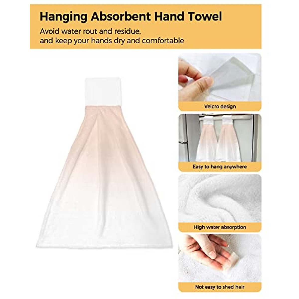 Ombre Gradient Hanging Hand Towels Kitchen Towel Absorbent Towel Hanging Towel Hand Bath Towel, 18"x14" Decorative Soft Oven Towel Quick Dry Dish Cloth Towels 2Pcs, Peach Pink and White Gradient Art