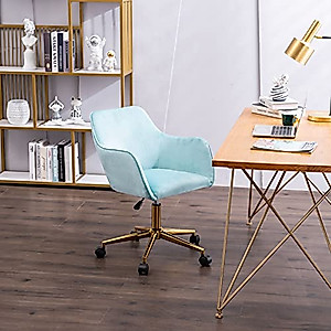 Goujxcy Home Office Chair, Modern Mid-Back Tufted Velvet Fabric Computer Desk Chair Swivel Adjustable Accent Home Office Task Chair Executive Chair with Soft Seat (Light Blue)