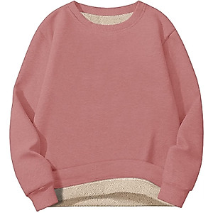 KEFITEVD Mens Fleece Crewneck Sweatshirt Warm Sherpa Lined Long Sleeve Underwear Tops Winter Pullover for Men Grey Pink