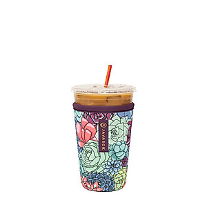 Sok It Java Sok Iced Coffee & Cold Soda Insulated Neoprene Cup Sleeve (Succulents, Medium: 22-28oz)
