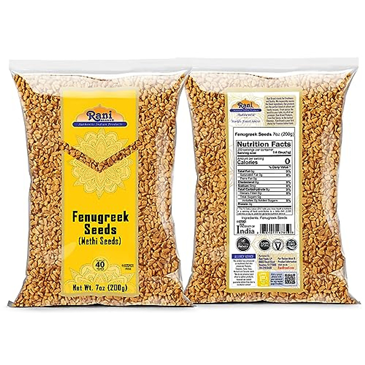 Rani Fenugreek (Methi) Seeds Whole 7oz (200g) Trigonella foenum graecum ~ All Natural | Vegan | Gluten Friendly | Non-GMO| Kosher | Indian Origin, used in cooking & Ayurvedic spice
