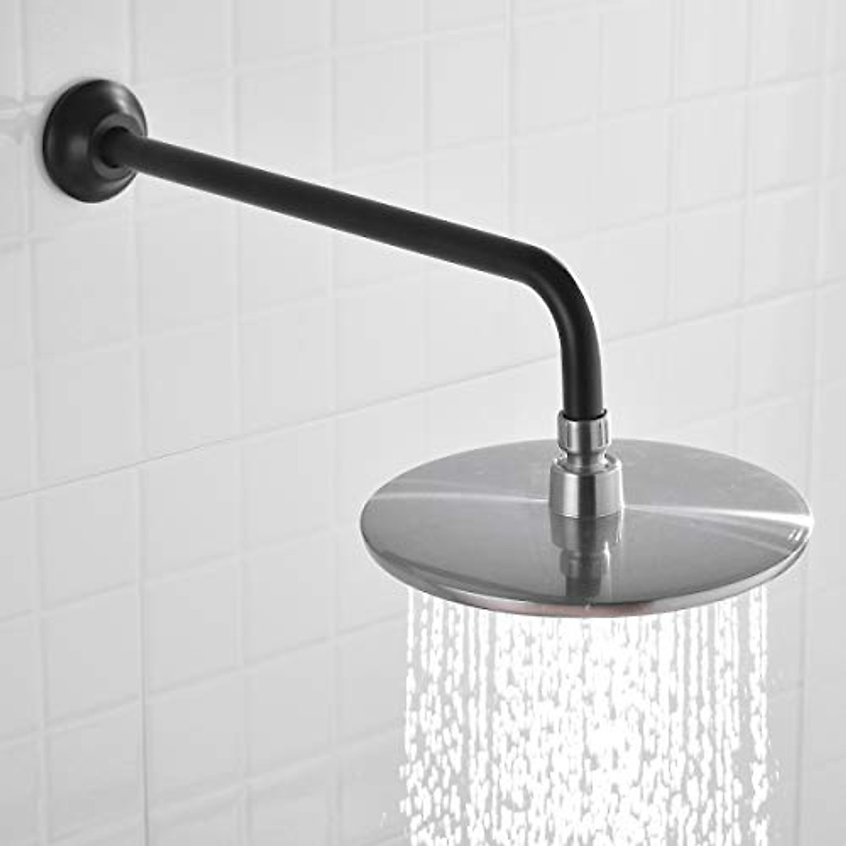BESTILL 16 Inch L-Shaped Shower Head Extension Arm, Shower Arm and Flange Included, Matte Black