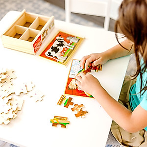 Melissa & Doug Animals 4-in-1 Wooden Jigsaw Puzzles Set - Pets and Farm - Toddler Wooden Jigsaw Puzzles, Animal Puzzles, Take-Along Puzzles For Toddlers And Kids Ages 3+