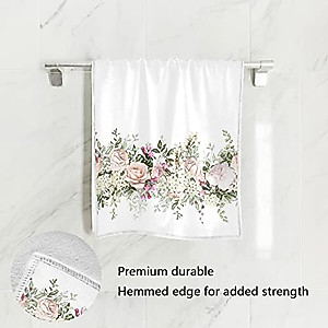 Bolaz Hand Towels Bath Towels for Bathroom Washcloths Face Cloths Cotton Retro Pink Rose and Leaves Decorative Absorbent Soft 30x15in