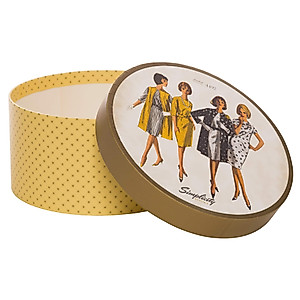 Simplicity Vintage Fashion 1960's Round Sewing Storage Box, 7.25'' W x 7.25'' L x 3.75'' H