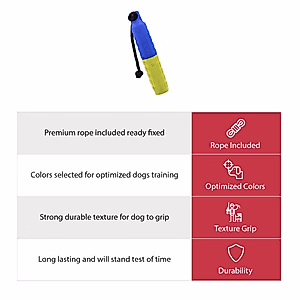 HUNTMARK Dog Bumpers – Standard Fetch Trainer for Hunting and Sporting Dogs – Puppy Training Dummy with Textured Pattern – Color-Spectrum Retrieving Bumpers – 12 x 2-inch – Blue and Yellow