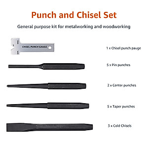 Amazon Basics 16-Piece Chrome Vanadium Steel Punch and Chisel Set with Storage Pouch