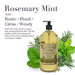 A LA MAISON French Liquid Hand Soap, Rosemary Mint - Natural Hand Wash Made with Essential Oils - Biodegradable, Plant-Based, Vegan, Cruelty-Free, Alcohol & Paraben Free (33.8 oz, 1 Pack)