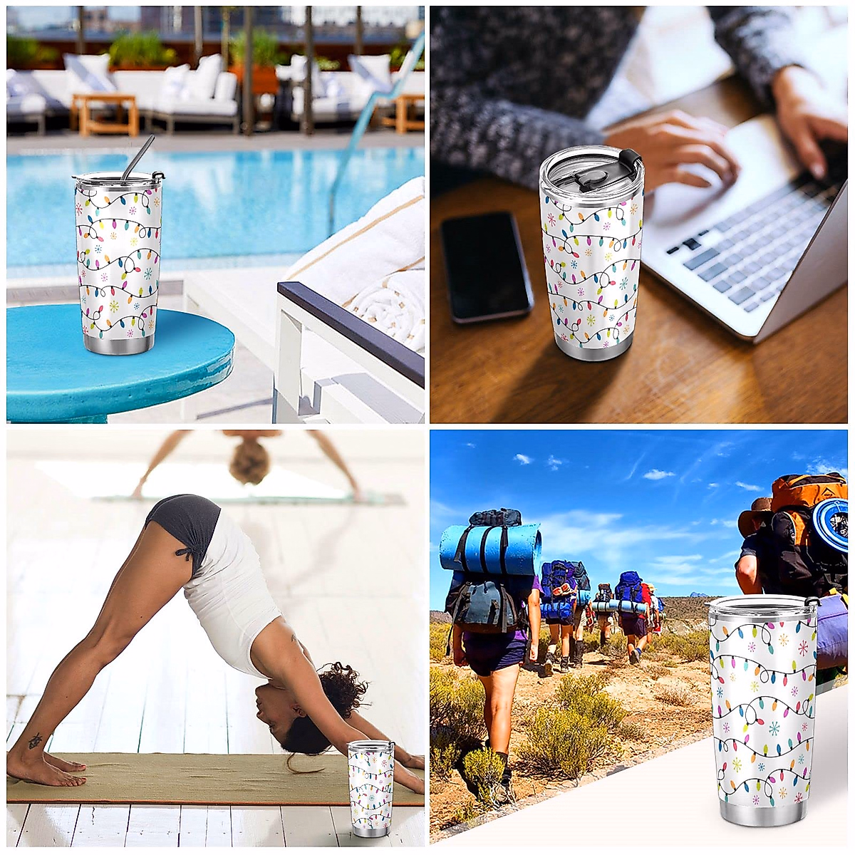 Yasala Christmas Tumbler Xmas Light Rainbow Insulated Coffee Cup Back to School Beverage Container Office Travel Mug with Straw and Lid 20oz Holiday New Year Gift