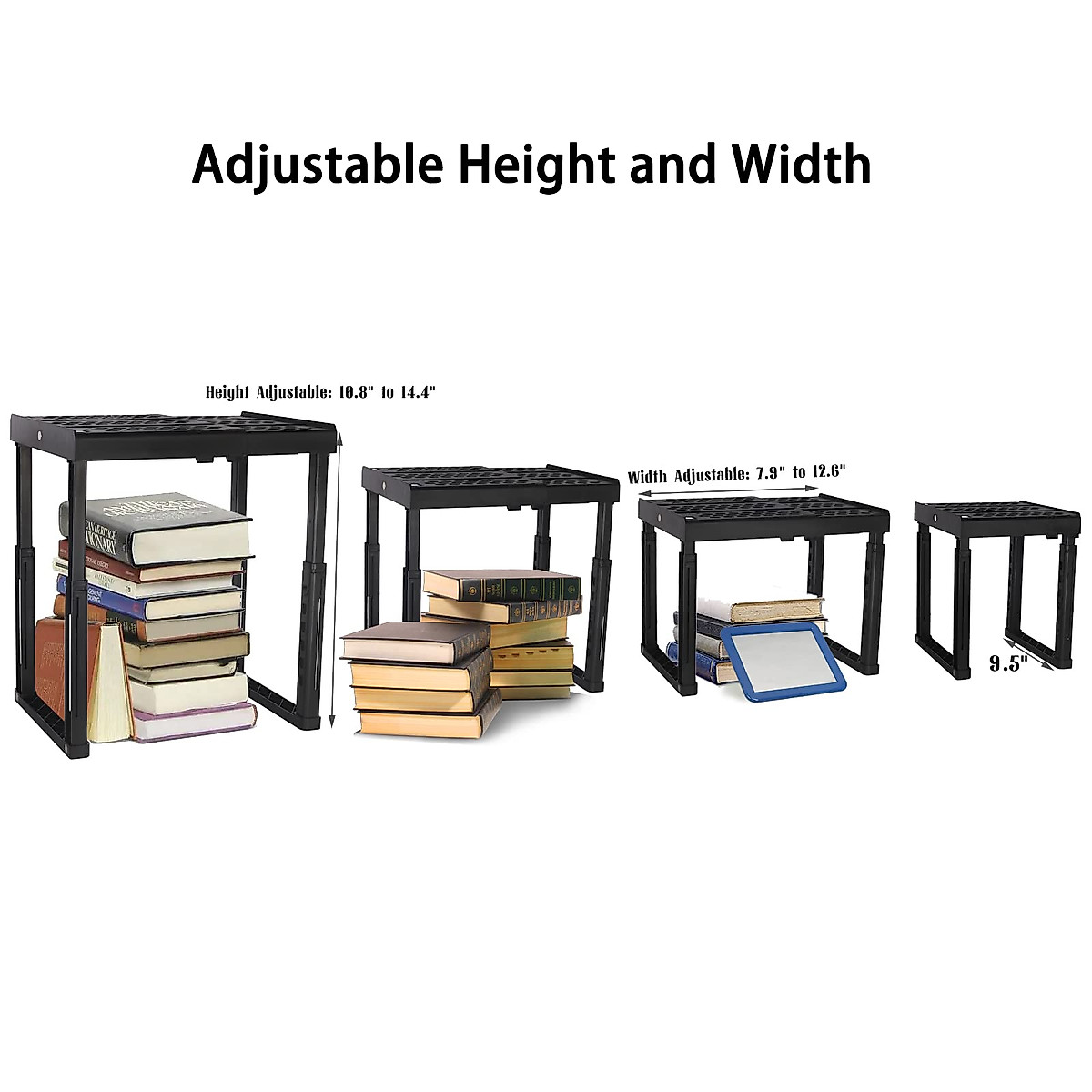 Locker Shelf for School Locker Adjustable Height and Width, Locker Organizer Shelf Stackable Locker Tools for Gym Lockers, Office, Back to School Essentials, Black