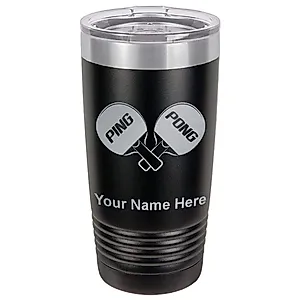 LaserGram 20oz Vacuum Insulated Tumbler Mug, Ping Pong Paddles, Personalized Engraving Included (Black)