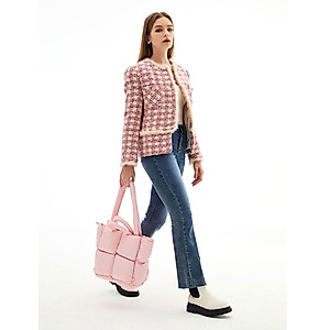 BDSX Large Puffer Shoulder Bag, Trendy Luxury Chic Quilted Cotton Padded Tote Bag for women, Winter Soft Puffer Tote Bag Nylon Down Pillow Bag Women's Handbags & Shopper Bag(Pink)