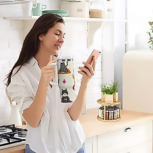 Nexawaveo Cats Doing Different Yoga Poses Beige Tumbler with Handle and Straw 30-40 oz Lid Cup Holder Compatible for Travel Insulated Stainless Steel Cup Food Grade PP Gifts for Him Her BPA-free