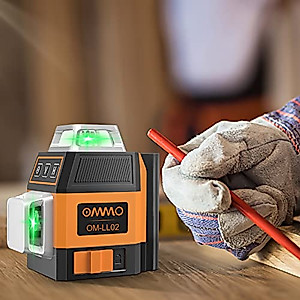 OMMO Laser Level, 12 Lines Green Laser Level Self Leveling Tool, 150ft Mini Laser Level Beam Tool with Two 360° Vertical and One 360° Horizontal Lines, Magnetic Stand and USB Cable Included