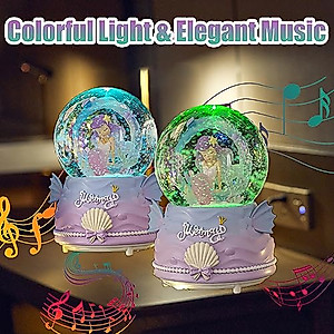 Snow Globe, Asfety Mermaid Musical Snow Globe with LED Rainbow Snow Lights and Play Music, Resin Automatic Snowfall Mermaid Gifts for Girls Snow Globe Christmas, Festival Gifts for Mothers Daughter