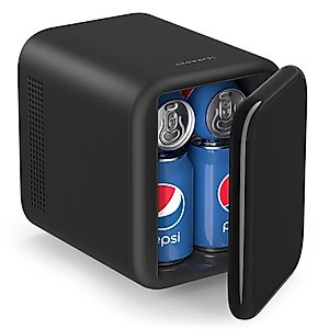 CROWNFUL Mini Fridge, 4 Liter/6 Cans Portable Skincare Fridge, AC/12V DC Cooler and Warmer Personal Refrigerator for Bedroom, Car, Dorm, Office, Food, ETL Listed Black