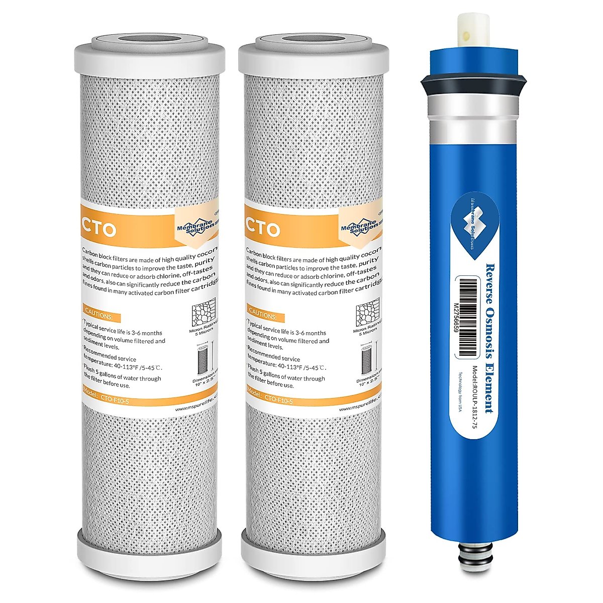 Combo Pack FX12P and FX12M Replacement Filters 75 GPD for GE GXRM10RBL GXRM10G RO System, Reverse Osmosis Membrane and Carbon Filters Membrane Solutions