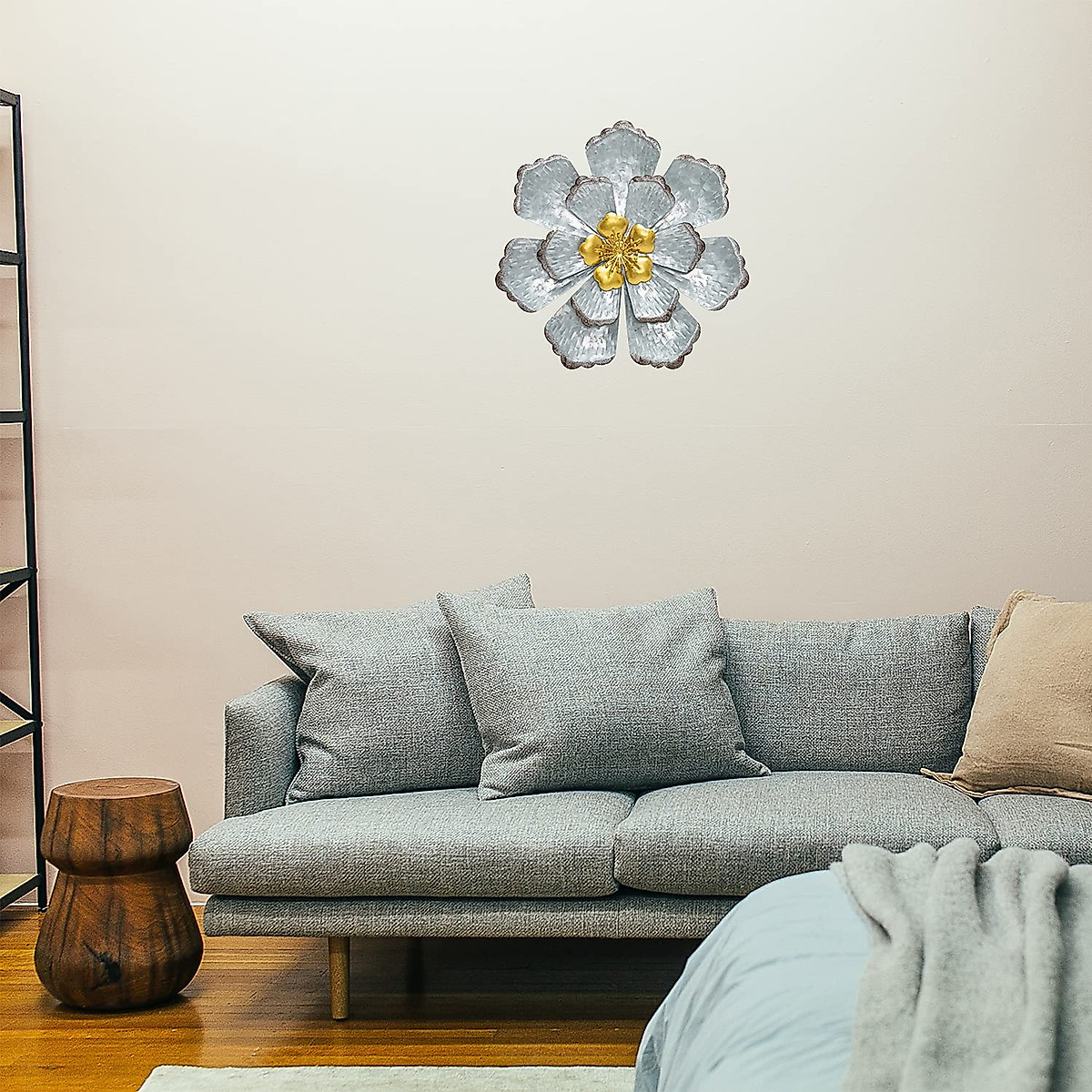 ANYUETE Flower Wall Decor Metal Wall Art Outdoor Decorative Bathroom Patio Bedroom Kitchen Fence Gallery Garden Home Office House Porch Living Room Sculptures Decorations,Silver