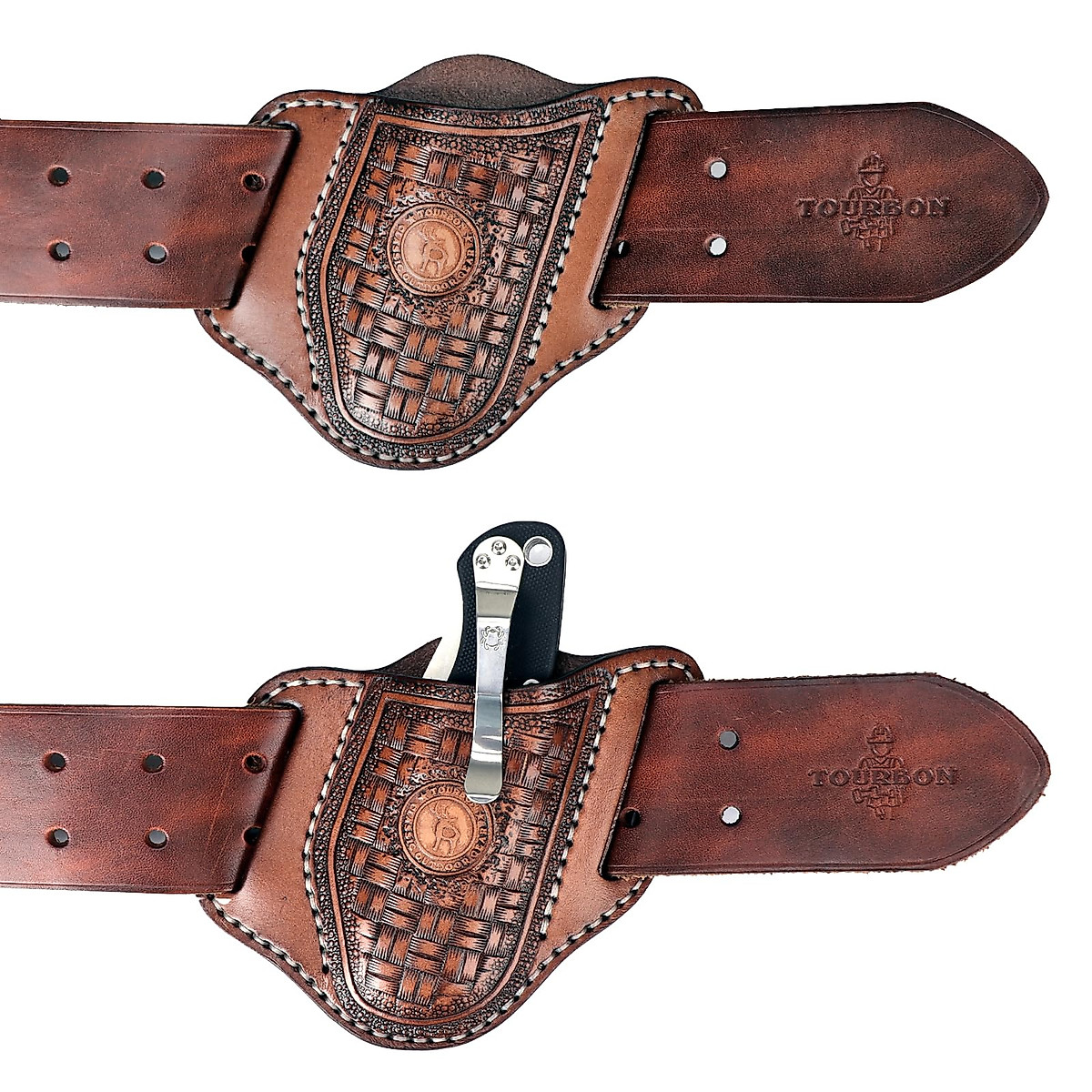 Tourbon Handmade Leather Pocket Knife Sheath 1.5" Large Diameter Open for 2" Wide Belt Cross Draw Folding Knives Carrier Men EDC Holster