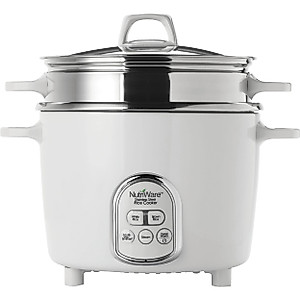 14 Cup Digital Rice Cooker White Stainless Steel Ready Indicator Light