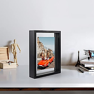 Trwcrt 5x7 Picture Frame Set of 4, Double Glass Floating Photo Frames Display up to 7 x 9 Photos for Desktop or Wall Hanging, Black