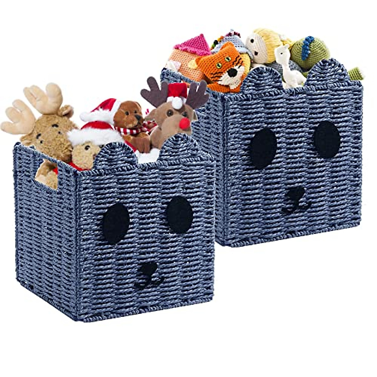 Vagusicc Wicker Storage Baskets, Collapsible Storage Basket with Handles, Toy Bin for Boys and Girls Toys Gifts, 9'' x 9'' x 9'', Set of 2, Dark Blue