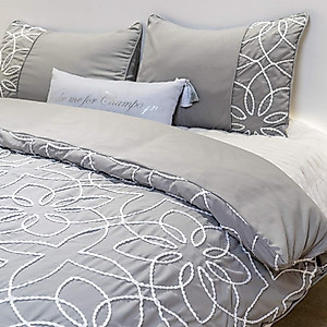 Duvet Cover 3 Piece Bedding Set Hotel Collection- King Size Gray White Rope Embroidered Ultra Soft Brushed Microfiber Comforter Cover with Zipper Closure and 2 Pillow Shams (Rope Embroidered, King)
