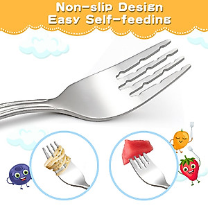 Toddler-Utensils-Kids-Silverware-Set, 8 PCS 18/10 Stainless Steel Toddler Forks and Spoons, Round Edges Children Cutlery Set with Dog & Cat Pattern, Non-slip Fork, Mirror Polished, Dishwasher Safe