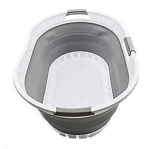 SAMMART 44L Collapsible Plastic Laundry Basket - Foldable Pop Up Storage Container/Organizer - Space Saving Hamper/Basket (1, White/Grey)