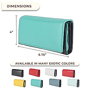 ZIDZOH HYDE & CO Women’s Real Leather RFID Blocking Clutch Wallet Bag with Airtag and Parking Coin Holder In Gift Box, Black/Turquoise