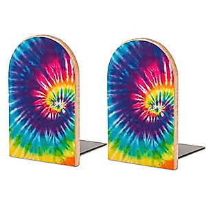 Abstract Swirl Design Tie Dye Wood Book Ends for Shelves Non-Skid Bookend Book Stand Book Holder Stopper for Home Office School
