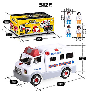 REMOKING Learning Take Apart Toy, Build Your Own Car Toy Ambulance Educational Playset with Tools and Power Drill, DIY Assembly Car Gifts for Kids with Realistic Sounds & Lights (3+ Ages)