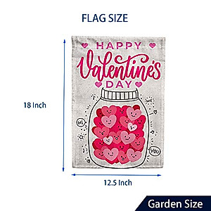 PAMBO Happy Valentines Day Garden Flag 12x18 Double Sided Burlap Hearts & Bottle Flags for Valentine Day Garden Yard Outdoor Decoration