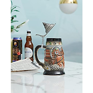 HAUCOZE Beer Stein Mug German Oktoberfest Stanley Viking Tankard with Petwer Lid Birthday Gifts 0.9Liter