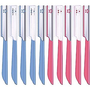 10 Pieces Eyebrow Razor for Women Facial Shaver Razor Brow Shaper Eyebrow Trimmer Dermaplaner Shaping Tool with Cover (Pink+Blue)