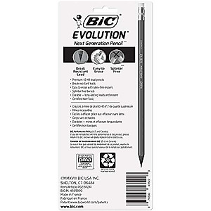BIC Evolution Cased Pencil, 2 Lead, Gray Barrel, 24-Count