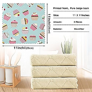 ALAZA Cute Cupcake Dish Towels Set of 6,Dish Bar Tea Towel Dishcloths Washable Fast Drying Dish Cloth Reusable Cleaning Cloth,11 x 11 inches