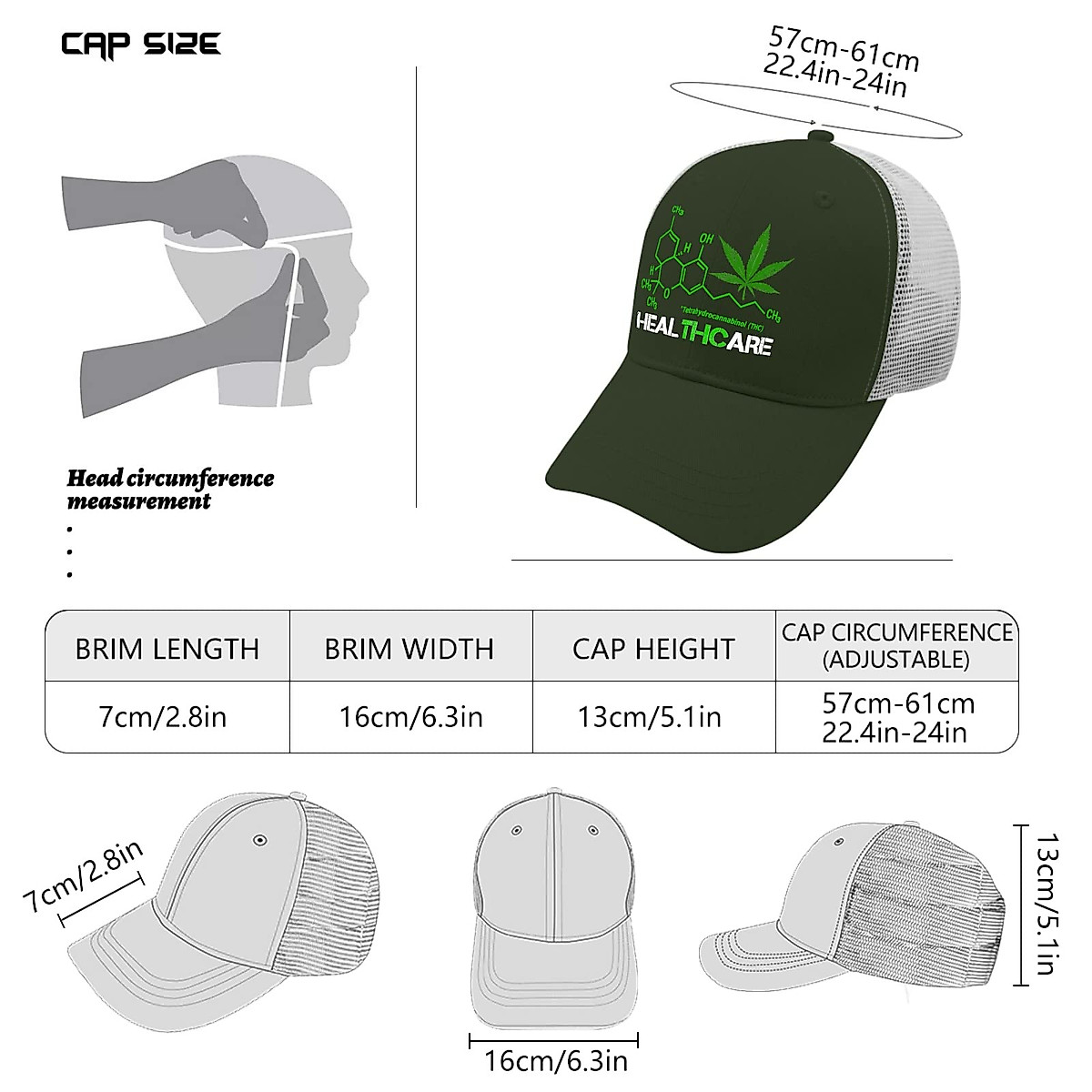 Weed Cannabis 420 Dad Hats THC Healthcare Baseball Caps, Vintage Dad Hat for Women