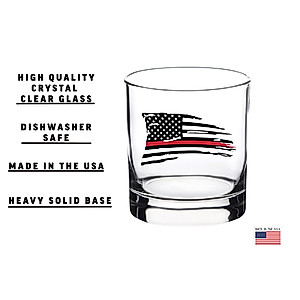 Rogue River Tactical Tattered Waving Firefighter Thin Red Line Flag Old Fashioned Whiskey Glass Drinking Cup Gift For Fire Fighter Department FD
