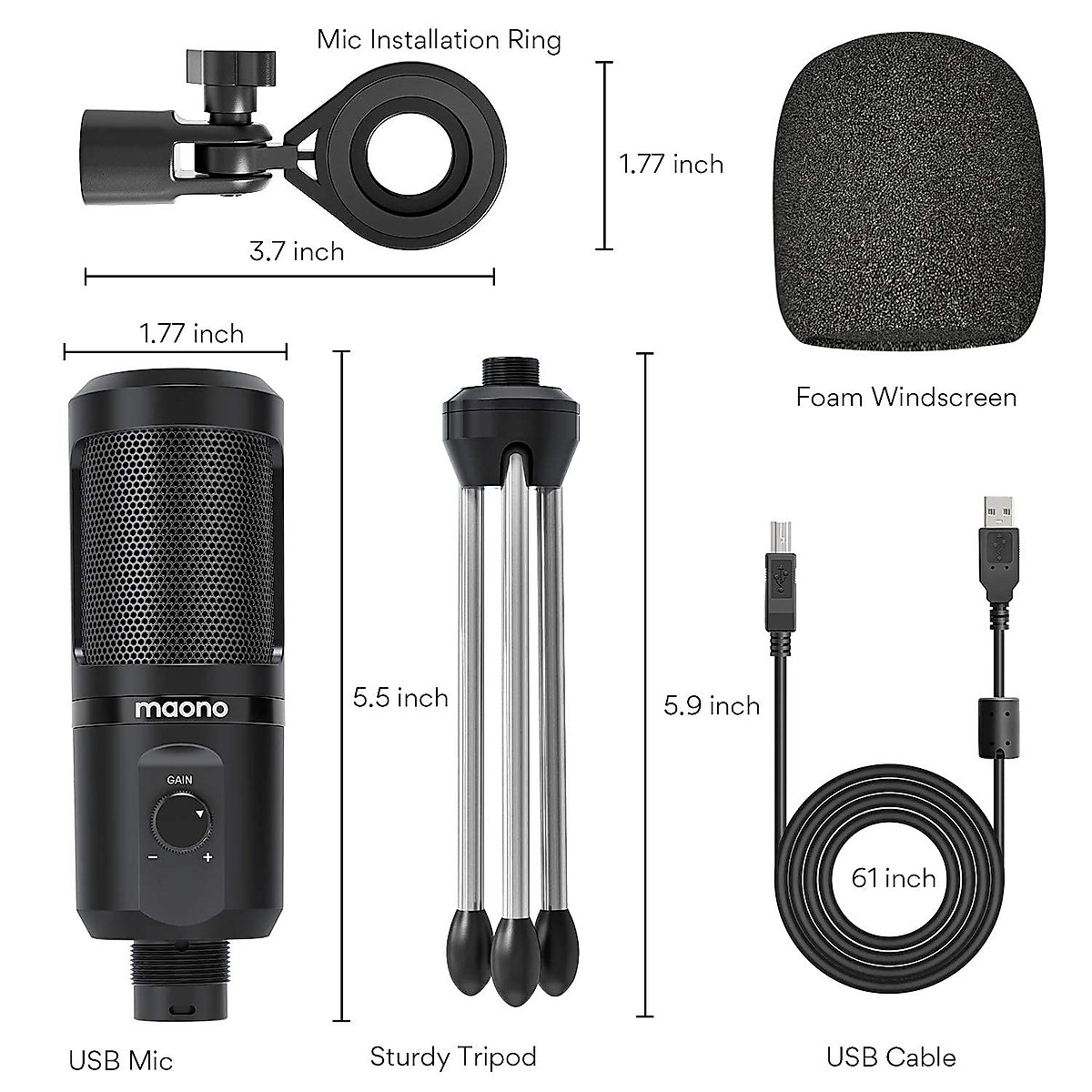 MAONO USB Gaming Microphone, PC Computer Condenser Mic with Gain for Recording, Podcasting, Streaming, YouTube, Twitch, Skype, Compatible with PS5 PS4 Mac Laptop Desktop (PM461TR)