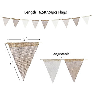 YUNSHANGMO 24 Pcs Triangle Pennant Flags Banner, Beige Imitated Burlap Bunting Banners for Boho Style Engagement Weeding Baby Shower Party Decor, Festival Classroom Hanging Decoration