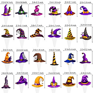 48Pcs Witch Hat Cupcake Toppers Halloween Party Decorations Halloween Witch Hay Theme Cupcake Decorations for Witch Hat Themed Birthday Party Baby Shower Supplies